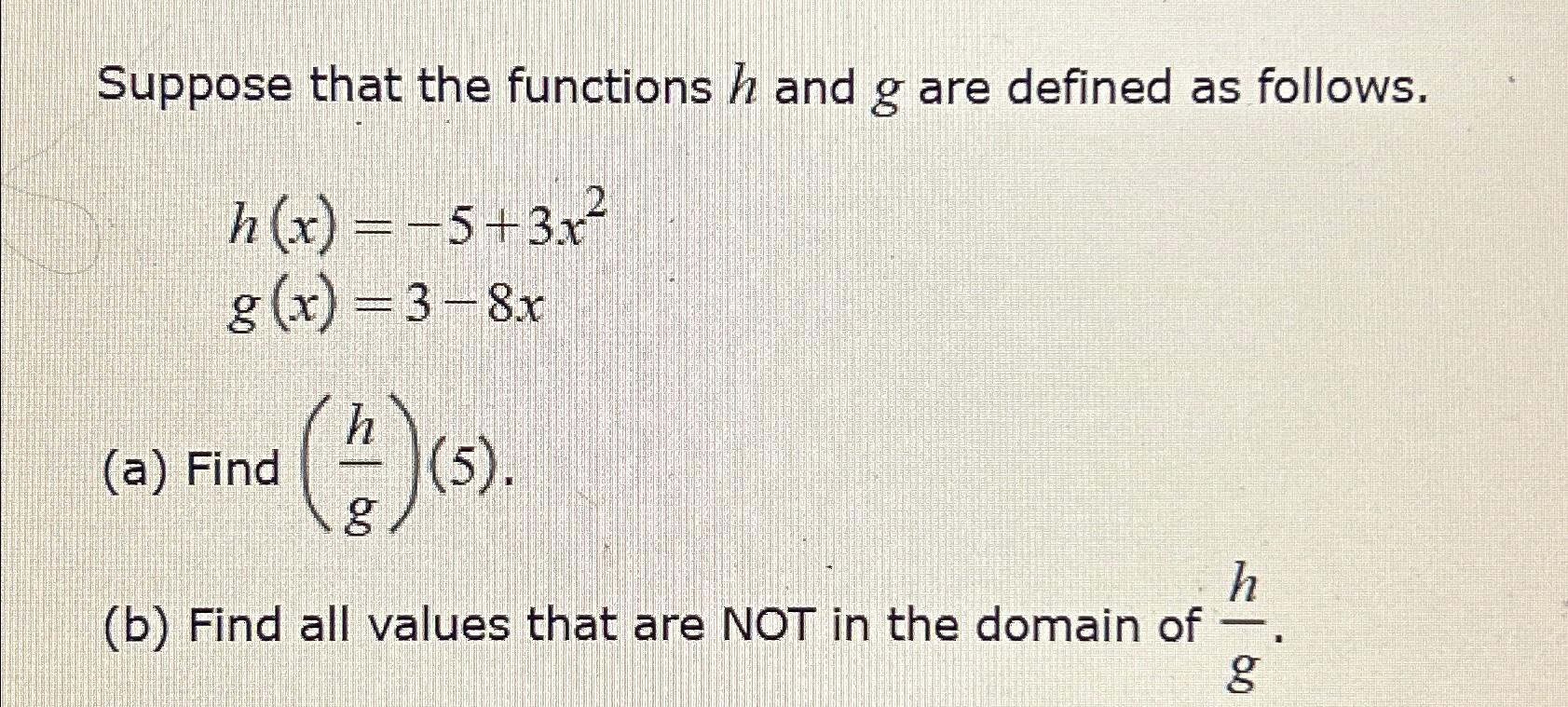 Solved Suppose that the functions h ﻿and g ﻿are defined as | Chegg.com