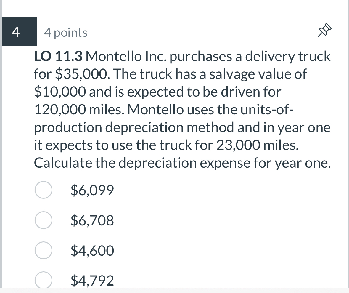 Solved LO 11.3 ﻿Montello Inc. purchases a delivery truck for | Chegg.com