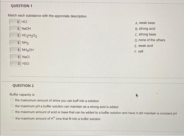Solved Match each substance with the approriate description | Chegg.com