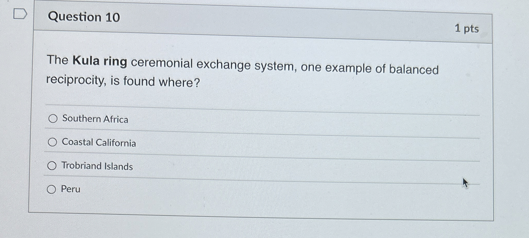 Solved Question 10The Kula ring ceremonial exchange system, | Chegg.com