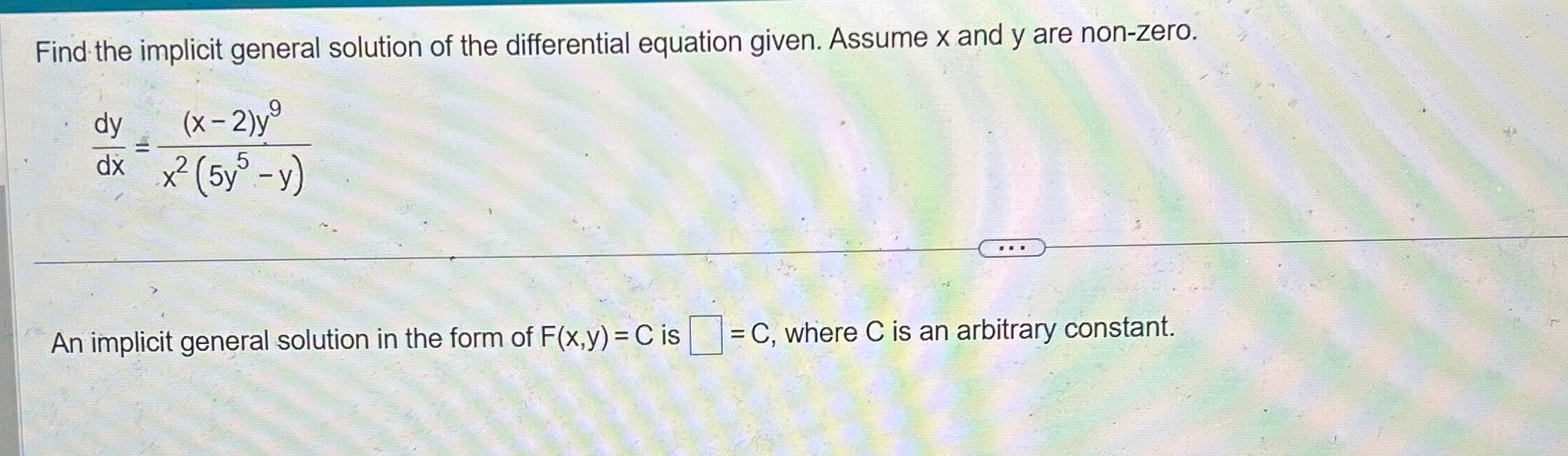 Solved Find the implicit general solution of the | Chegg.com