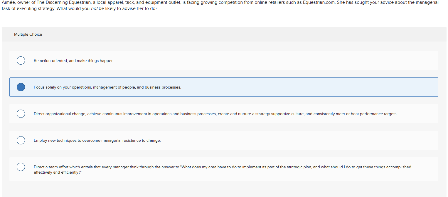 Solved task of executing strategy. What would you not be | Chegg.com