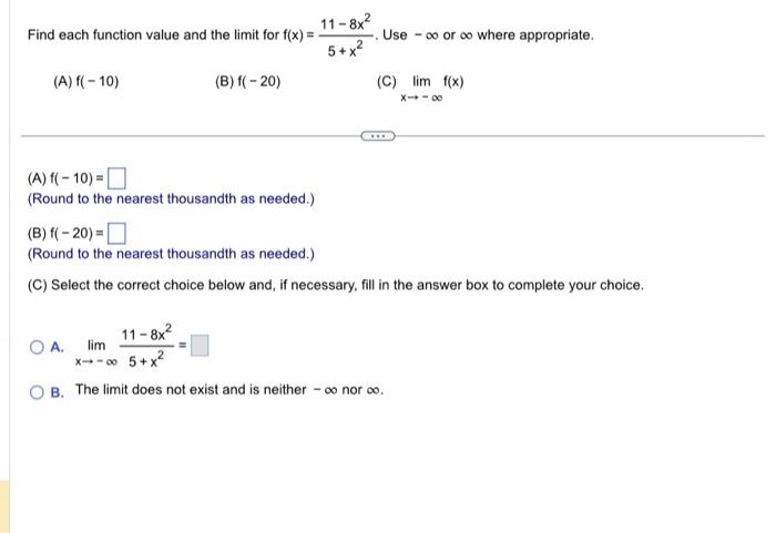 Solved Find each function value and the limit for | Chegg.com