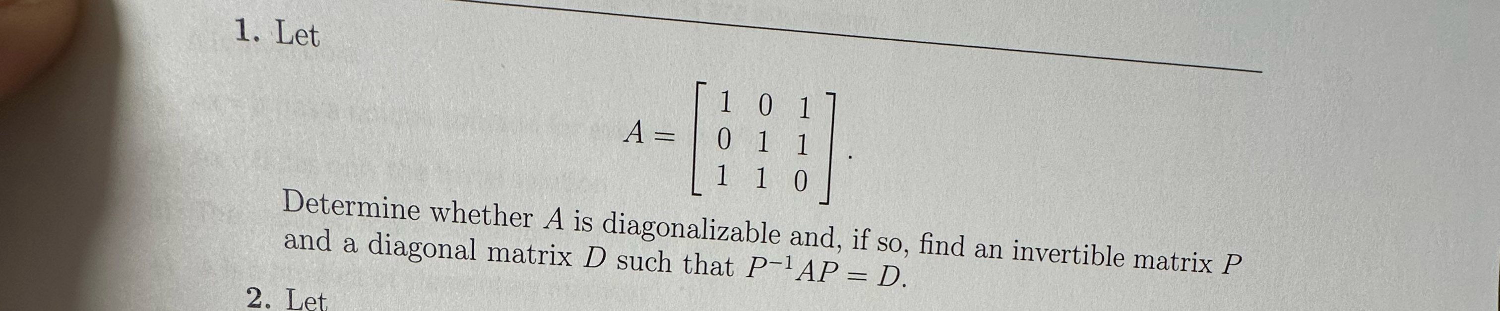 Solved LetA=[101011110]Determine whether A ﻿is | Chegg.com