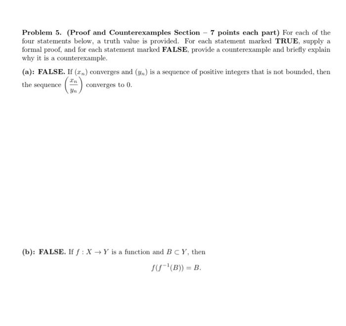 Solved Problem 5. (Proof and Counterexamples Section - 7 | Chegg.com