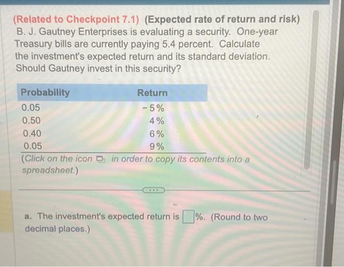 Solved (Related to Checkpoint 7.1) (Expected rate of return | Chegg.com
