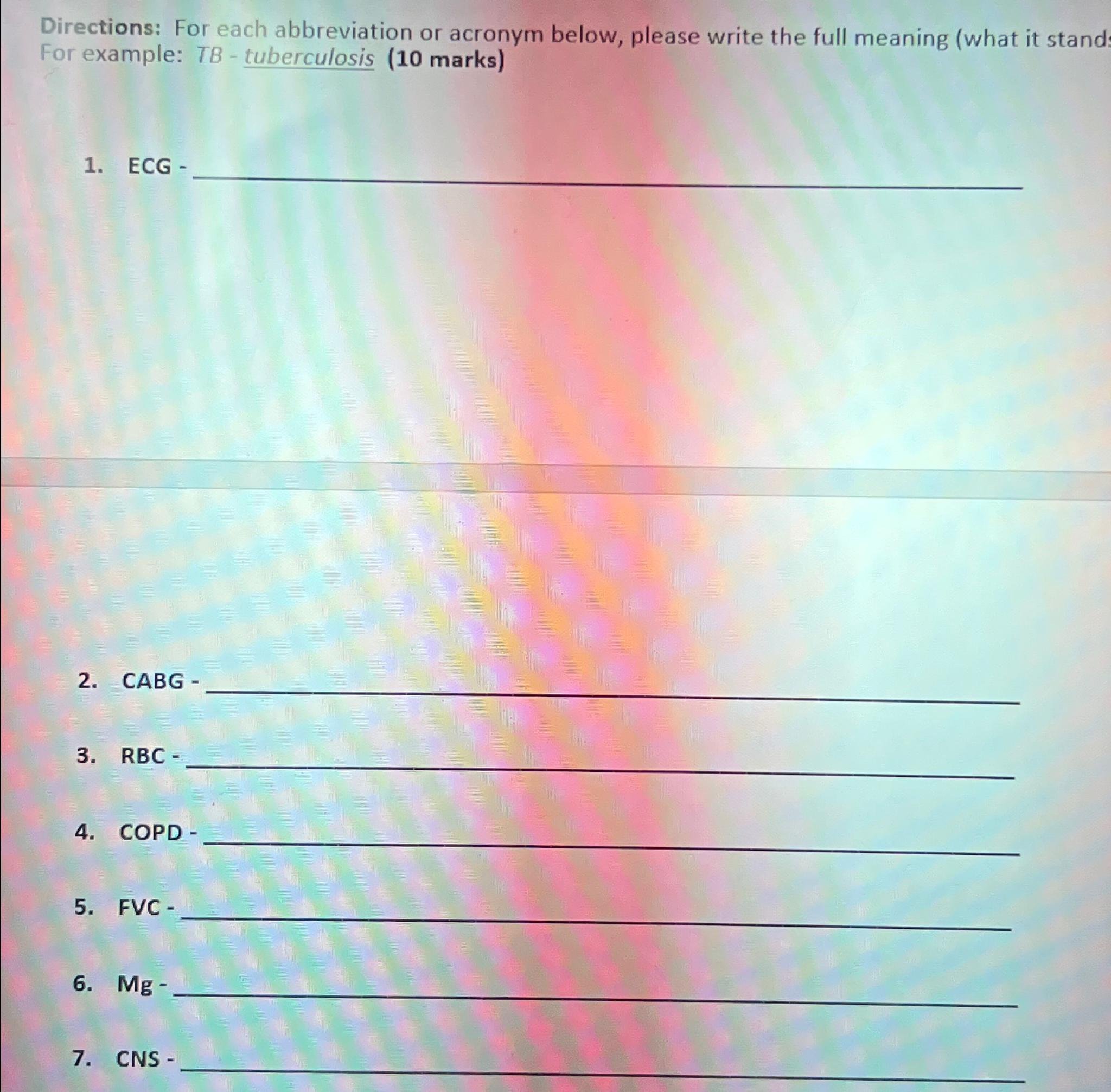 Solved Directions: For each abbreviation or acronym below, | Chegg.com