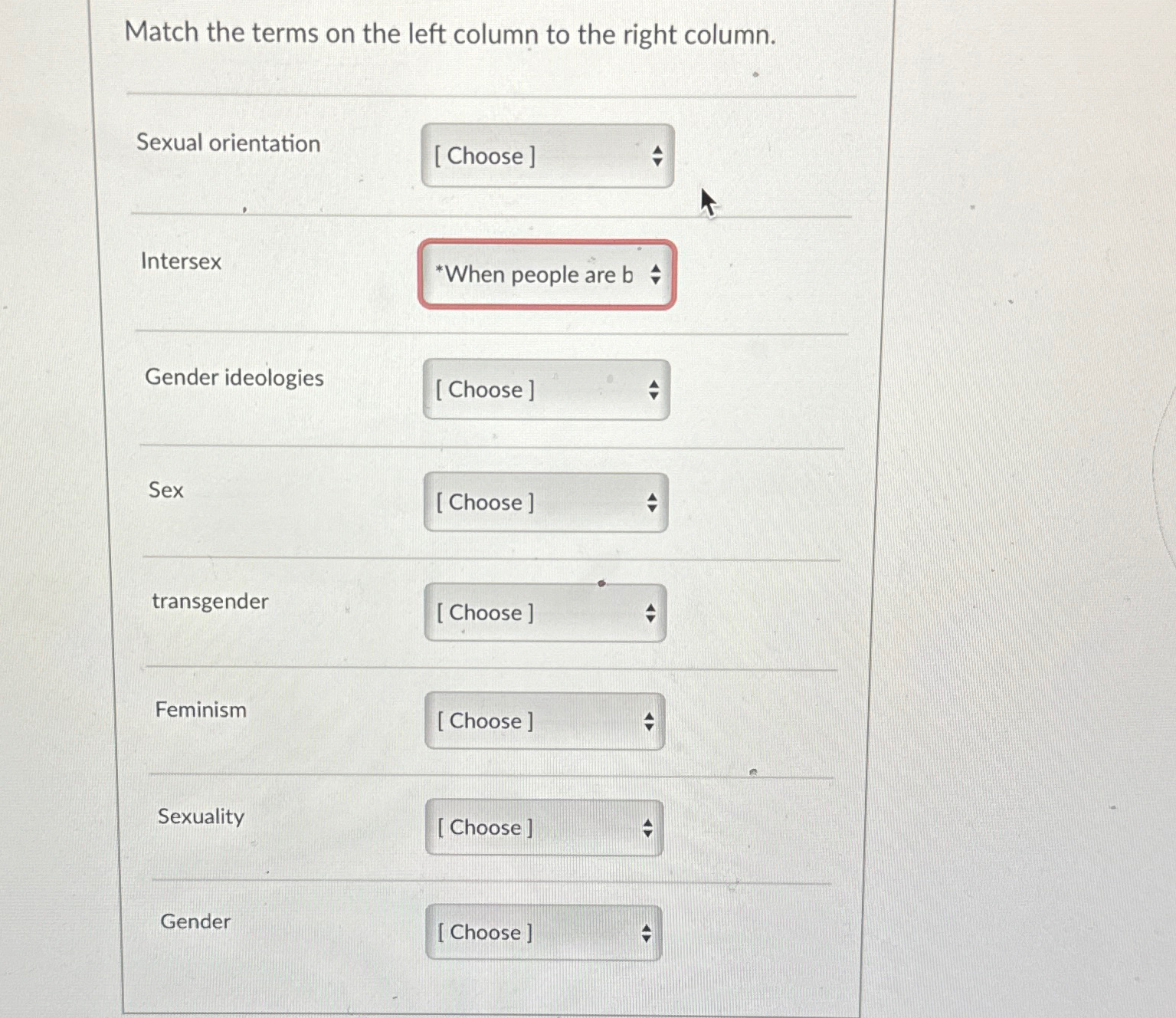 Solved Match the terms on the left column to the right | Chegg.com