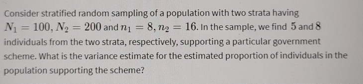 Solved Consider stratified random sampling of a population | Chegg.com