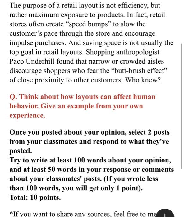 Solved Inviting Retail Layouts In contrast to manufacturing | Chegg.com