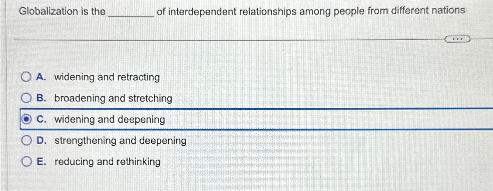 Solved Globalization is theof interdependent relationships | Chegg.com
