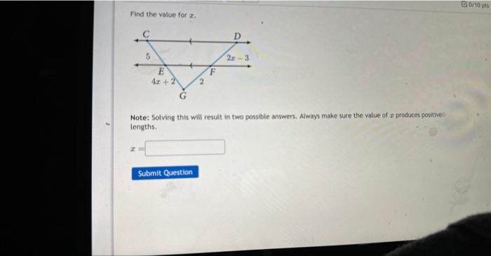 Solved Find the value for x. Note: Solving this will result | Chegg.com