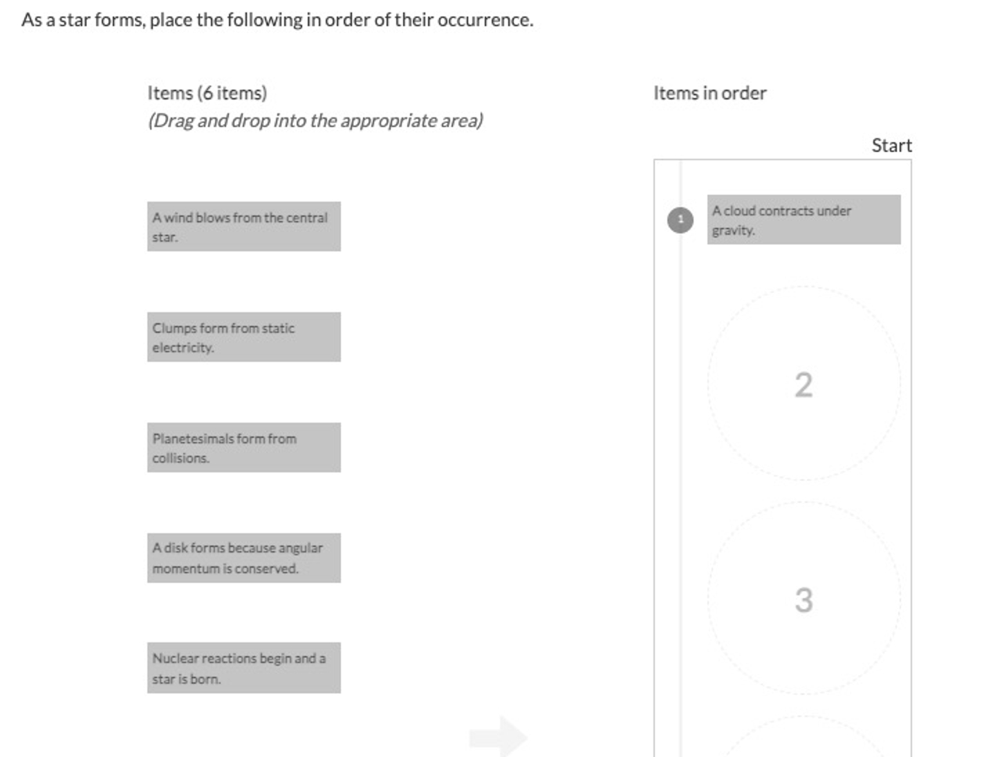 Solved As a star forms, place the following in order of | Chegg.com