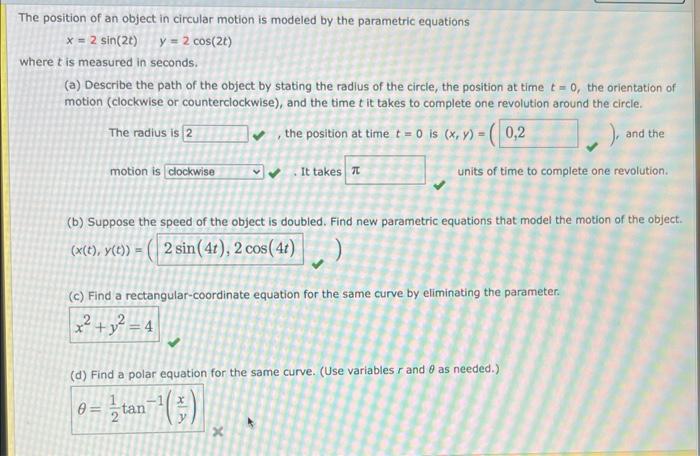 Solved x=2sin(2t)y=2cos(2t) et is measured in seconds. (a) | Chegg.com