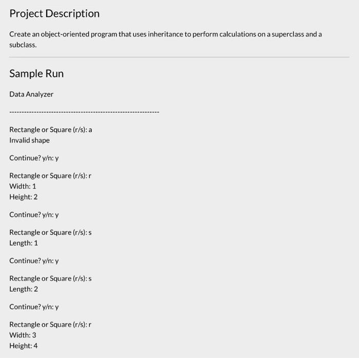Solved Project Description Create An Object Oriented Program