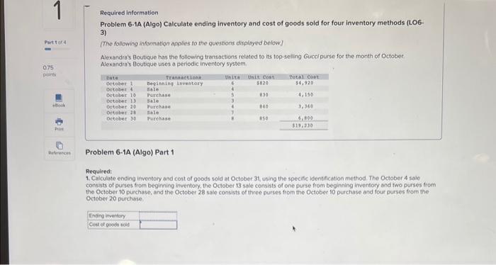Solved Required informstion Problem 6-1A (Algo) Calculate | Chegg.com
