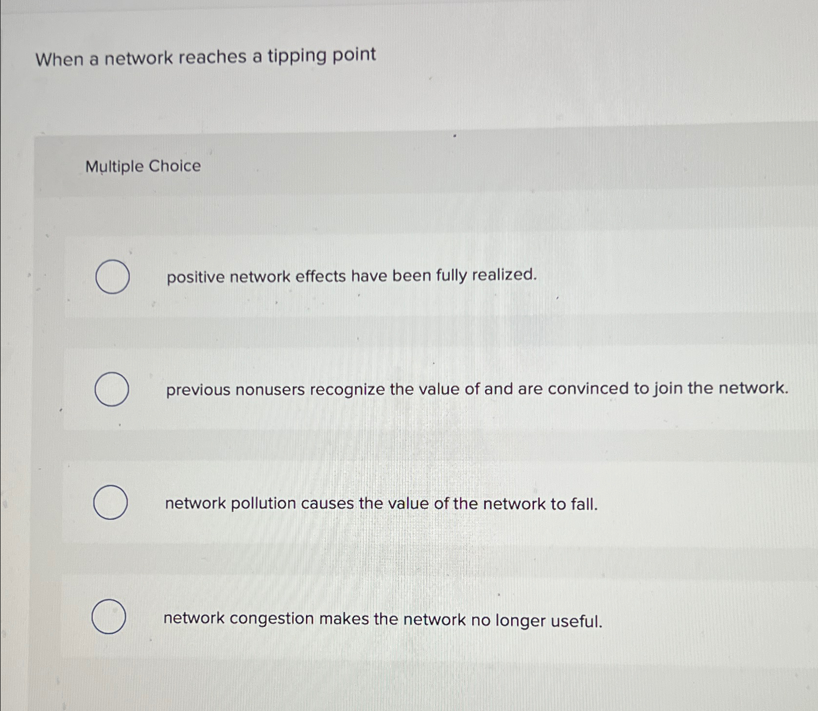 Solved When a network reaches a tipping pointMultiple | Chegg.com