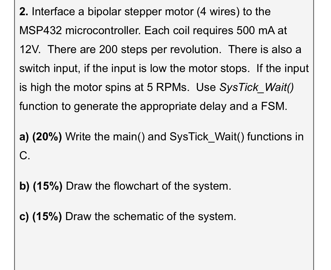 Solved Interface a bipolar stepper motor (4 ﻿wires) ﻿to | Chegg.com