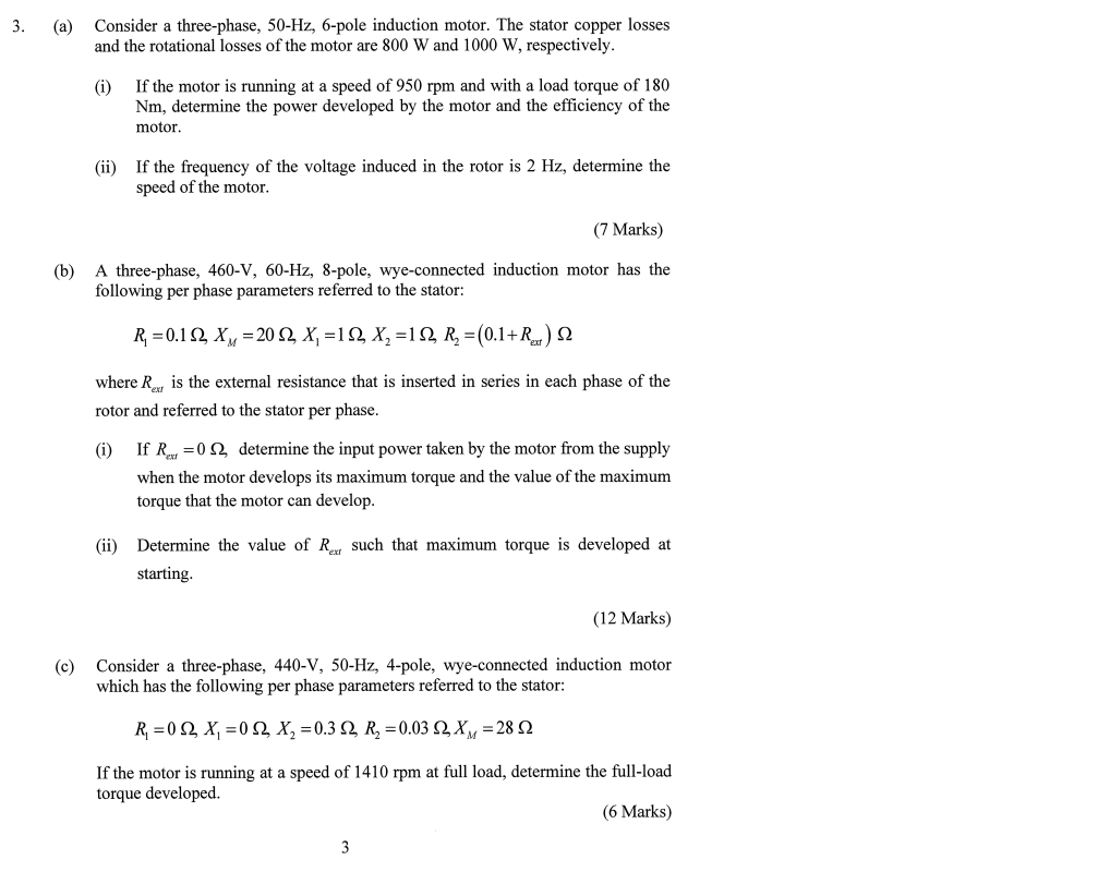 Solved (a) ﻿Consider a three-phase, 50-Hz,6- ﻿pole induction | Chegg.com