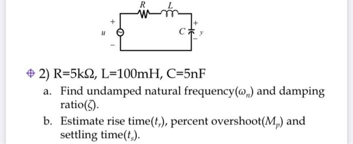 Solved 2) R=5kΩ,L=100mH,C=5nF a. Find undamped natural | Chegg.com