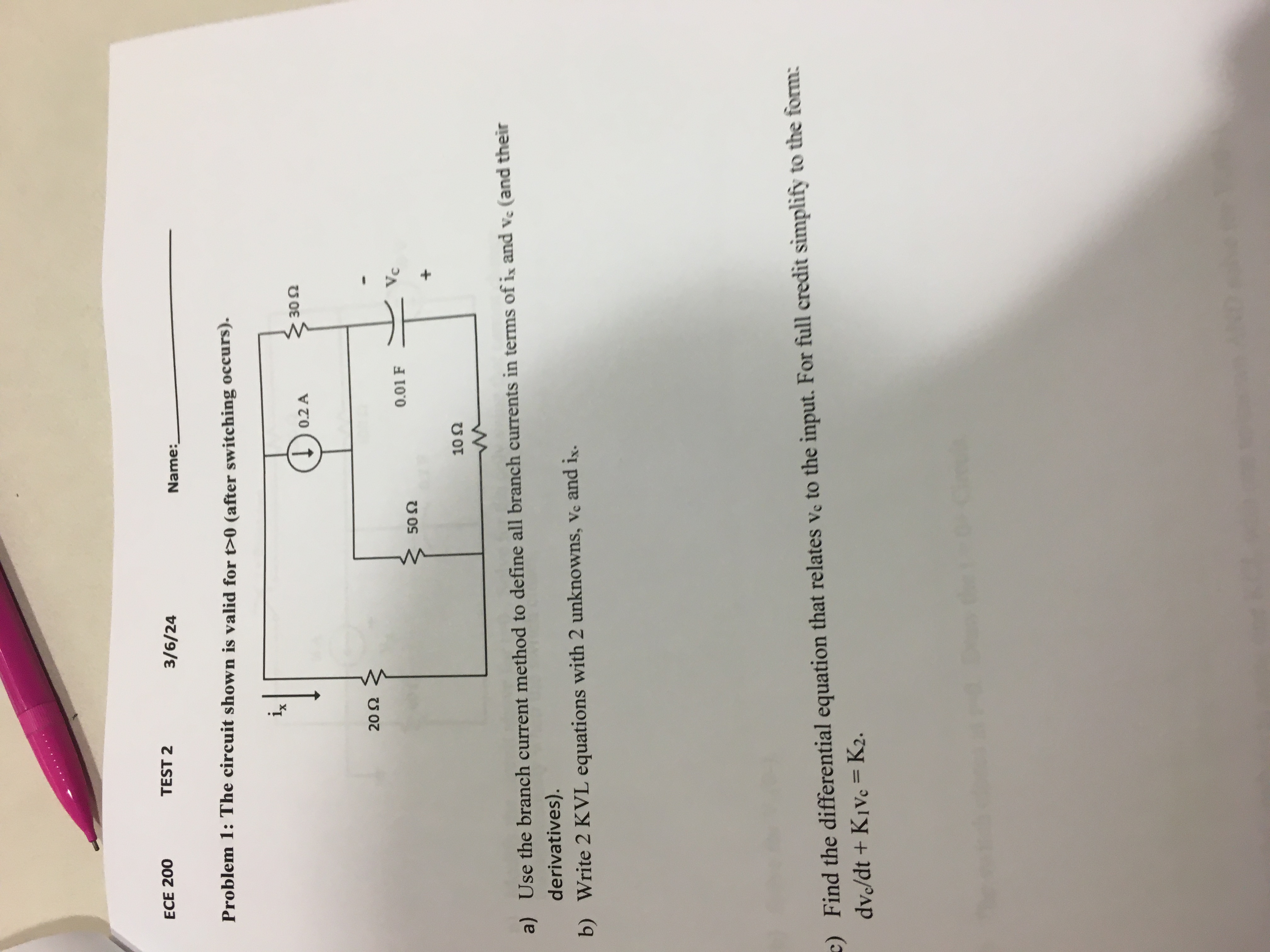 Problem 1: The circuit shown is valid for t>0 (after | Chegg.com
