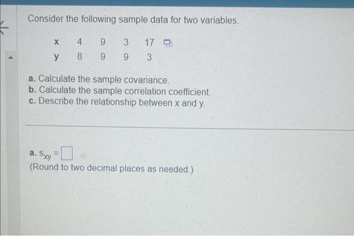 Solved Consider the following sample data for two variables. | Chegg.com