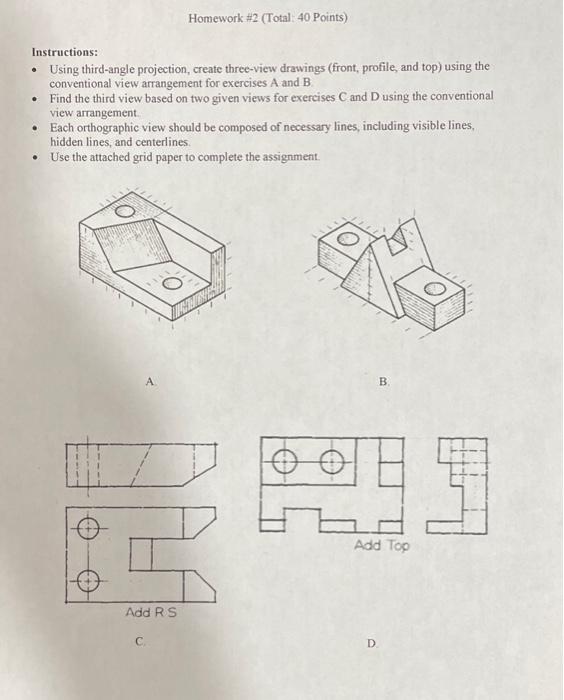 Instructions: - Using third-angle projection, create | Chegg.com