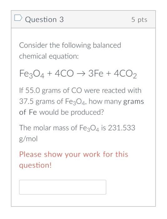 Solved Question 3 5 pts Consider the following balanced | Chegg.com