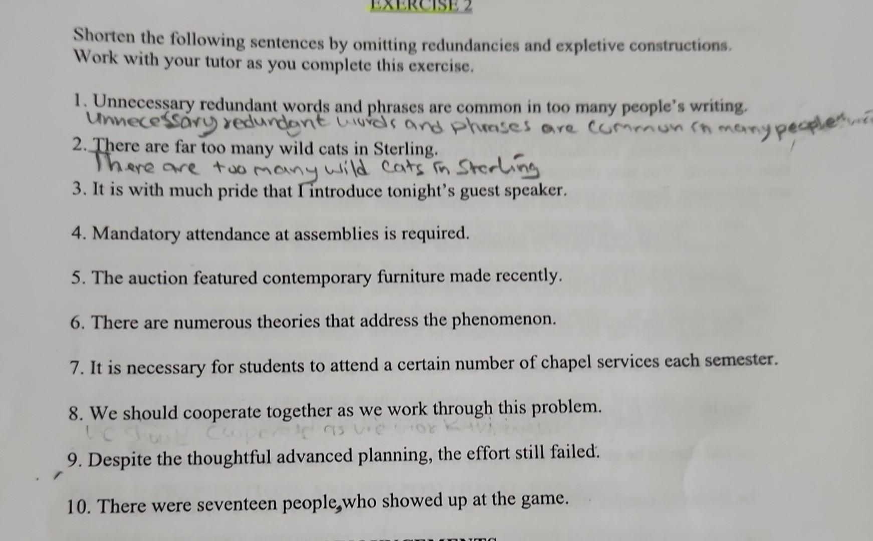 Solved Shorten the following sentences by omitting | Chegg.com