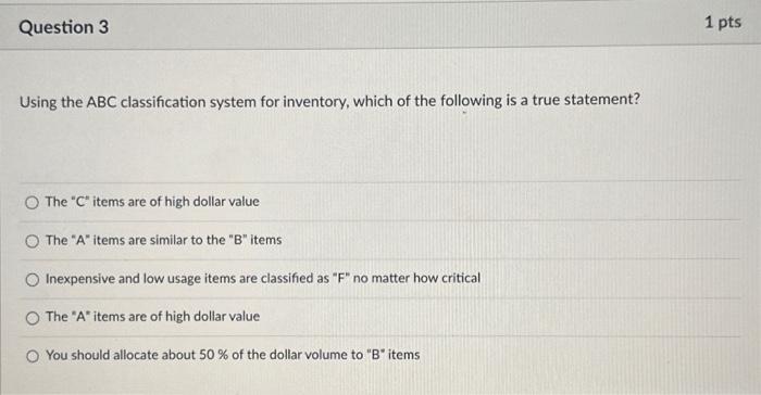 Solved Using the ABC classification system for inventory, | Chegg.com