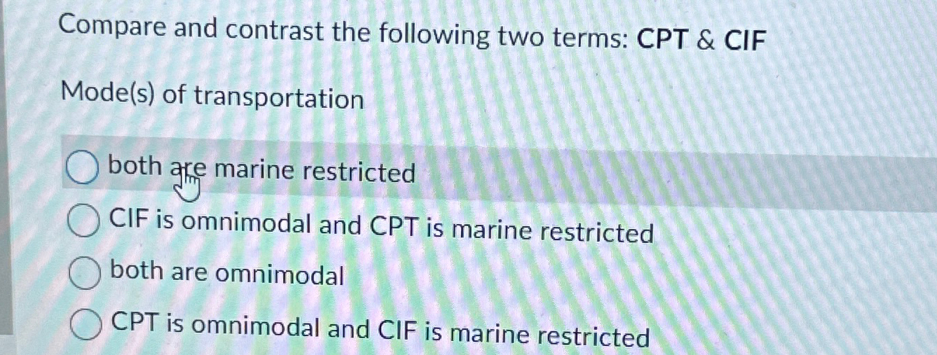 Solved Compare and contrast the following two terms: CPT & | Chegg.com