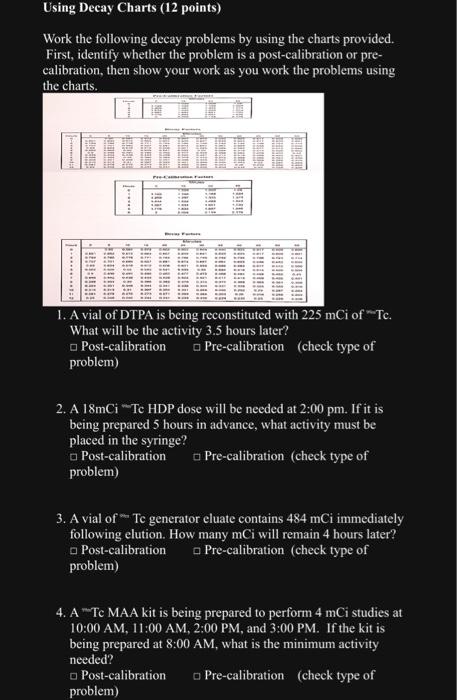 Solved Using Decay Charts (12 points) Work the following | Chegg.com