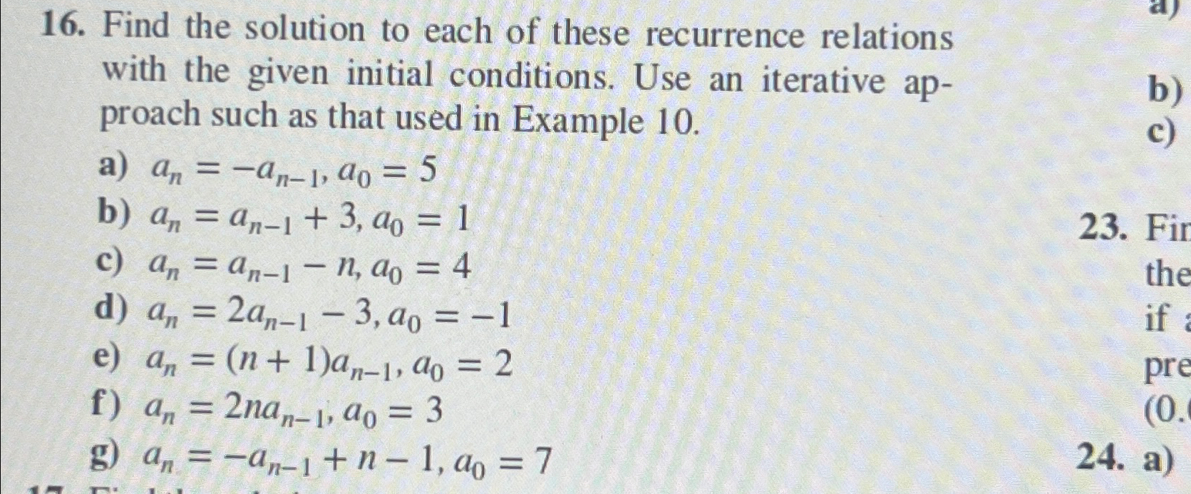 Solved Find the solution to each of these recurrence | Chegg.com