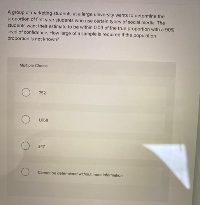 Solved A group of marketing students at a large university | Chegg.com Solved A group of marketing students at a large university | Chegg.com