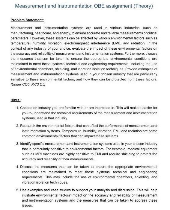 Solved Measurement and Instrumentation OBE assignment | Chegg.com