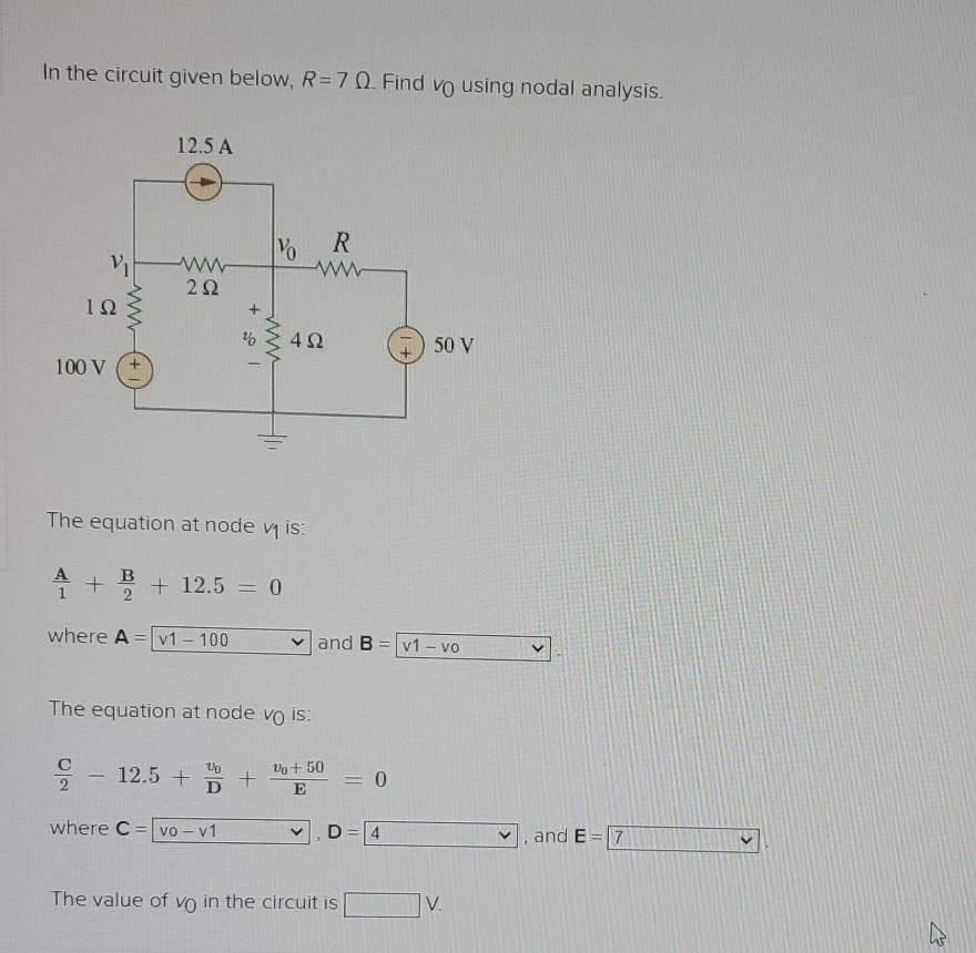 Solved In the circuit given below, R=70. Find vo using nodal | Chegg.com