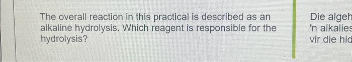 Solved The overall reaction in this practical is described | Chegg.com