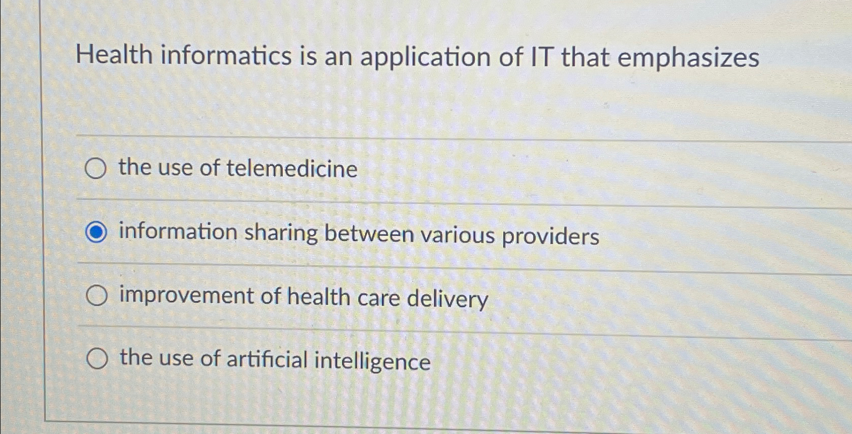 Solved Health informatics is an application of IT that | Chegg.com