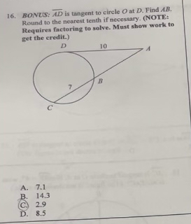 Solved BONUS: ?bar (AD) ﻿is tangent to circle O ﻿at D. ﻿Find | Chegg.com