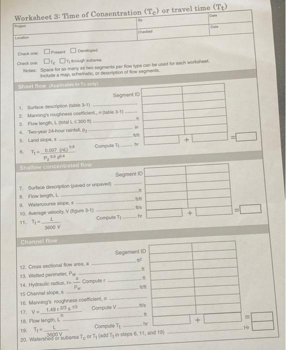 Solved 5. Calculate the Time of concentration using | Chegg.com