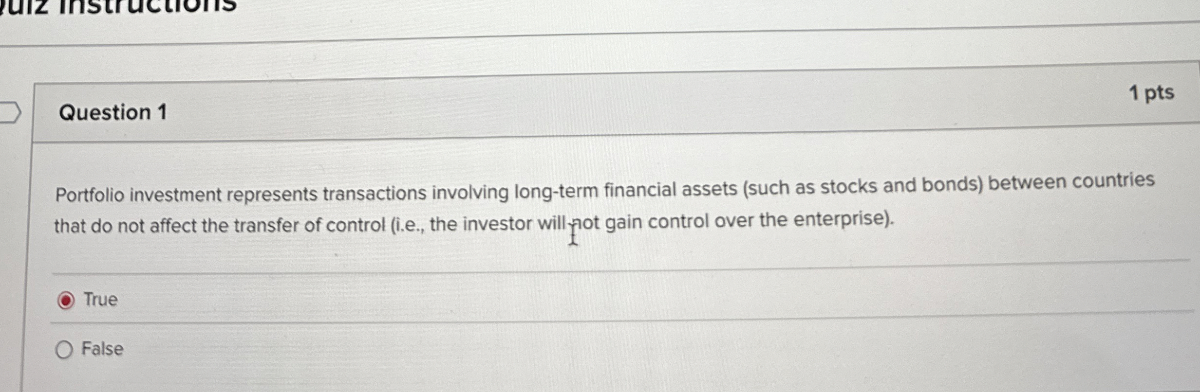 Solved Question 1Portfolio investment represents | Chegg.com