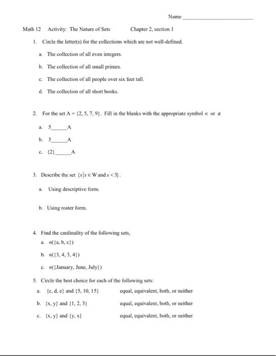 Solved 1. Circle the letter(s) for the collections which are | Chegg.com Solved 1. Circle the letter(s) for the collections which are | Chegg.com