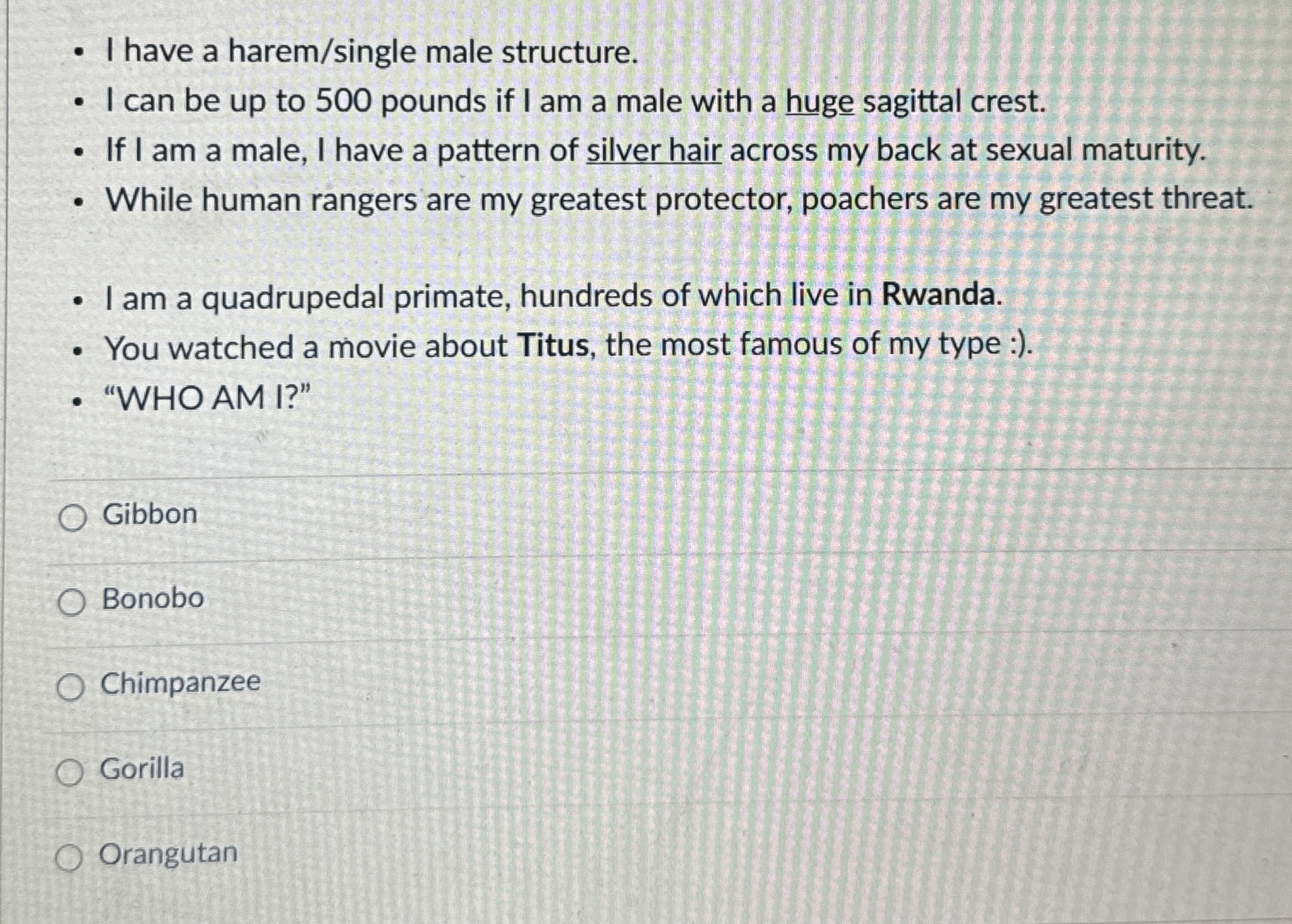 Solved I have a harem/single male structure.I can be up to | Chegg.com