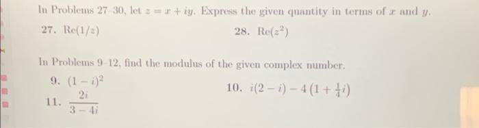 Solved complex analysis: In Problems 27-30, let z = x+iy. | Chegg.com