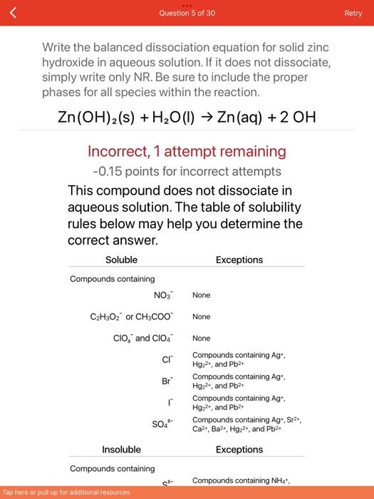 Solved Write the balanced dissociation equation for solid | Chegg.com