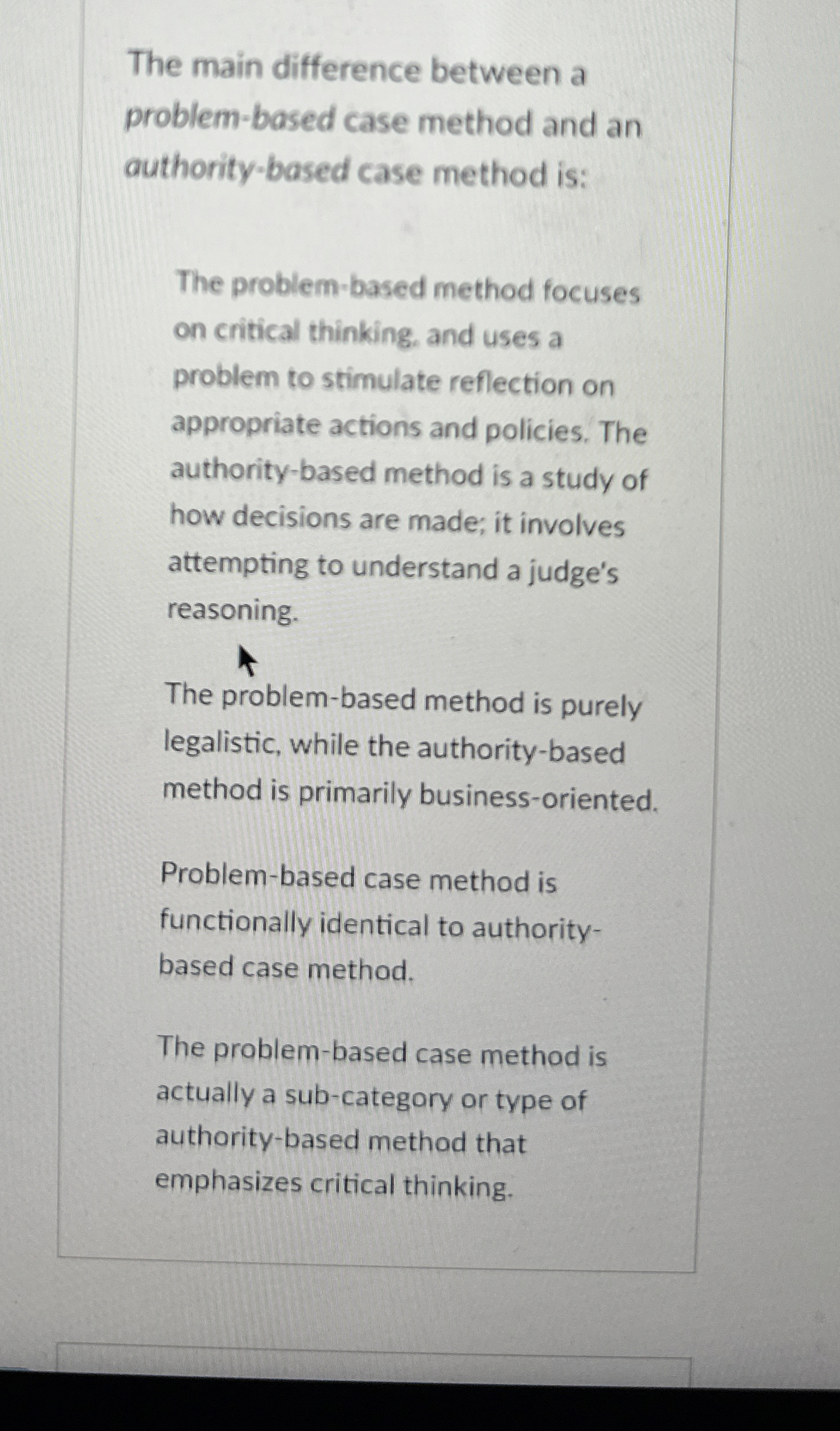 Solved The main difference between a problem-based case | Chegg.com