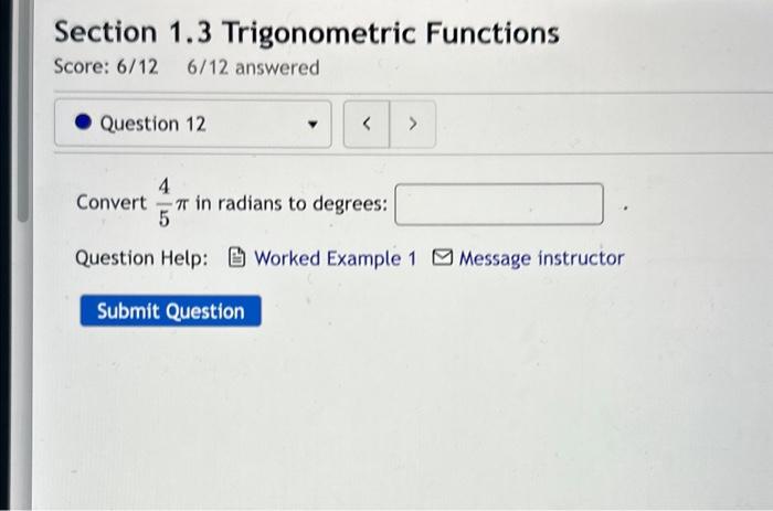 Solved Section 1 3 Trigonometric Functions Score 6 12 6 12