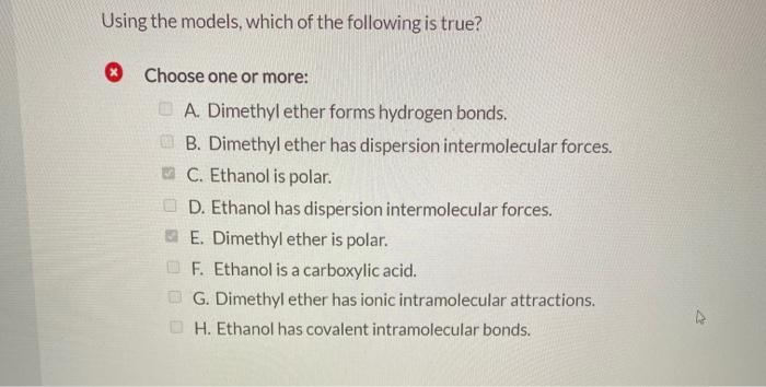 Solved Ethanol Dimethyl ethet 4th attempt Using the | Chegg.com