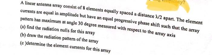 Solved A linear antenna array consist of 8 elements equally | Chegg.com