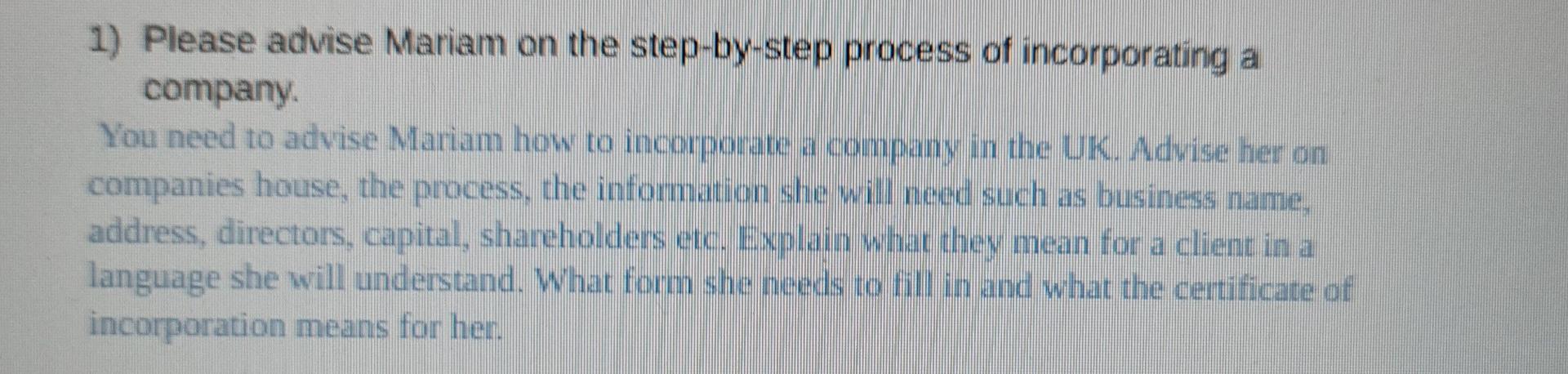 Solved 1) Please advise Mariam on the step-by-step process | Chegg.com